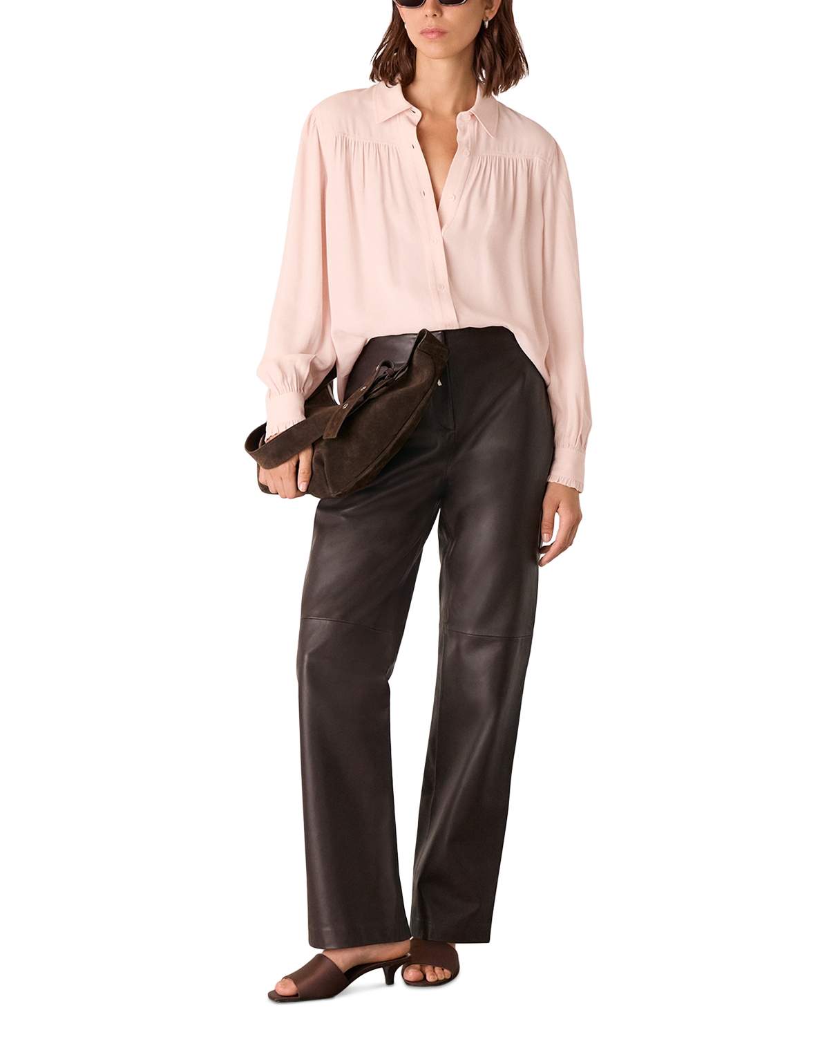 WHISTLES Tie Neck Crepe Blouse